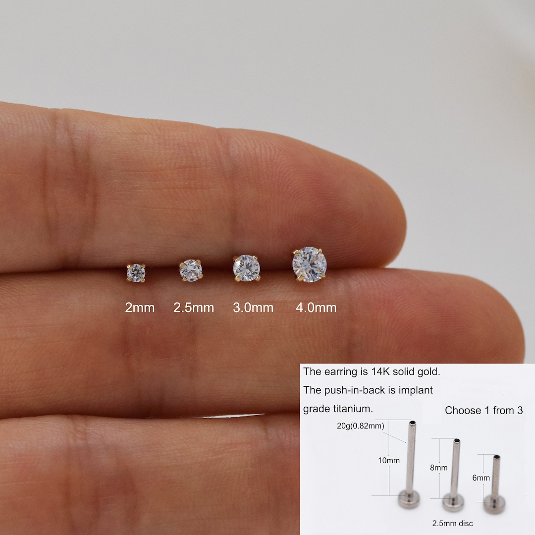 14k Solid Yellow Gold 2mm 2.5mm 3mm 4mm Stone Tiny Earring Tiny Stud ...