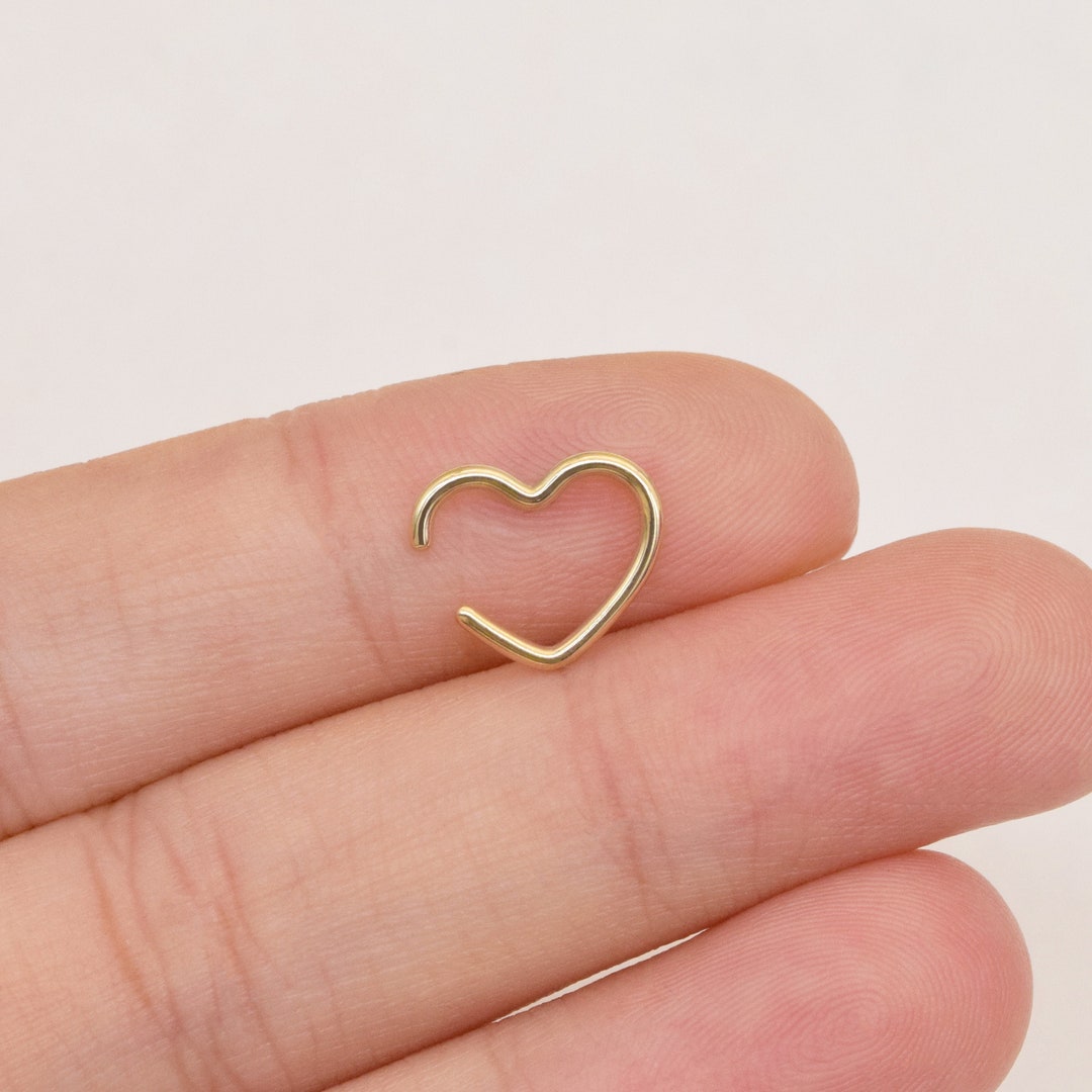 14k Solid Gold Ear Cuff Heart Shape No Piercing Bendable Cartilage Cuff ...