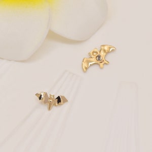 14k Solid Gold Tiny Bat Stud Earring Internally Threaded Cartilage ...