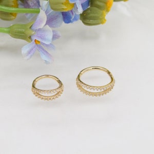 14k Solid Gold Double Row Stones Nose Septum Ring Tragus Helix ...
