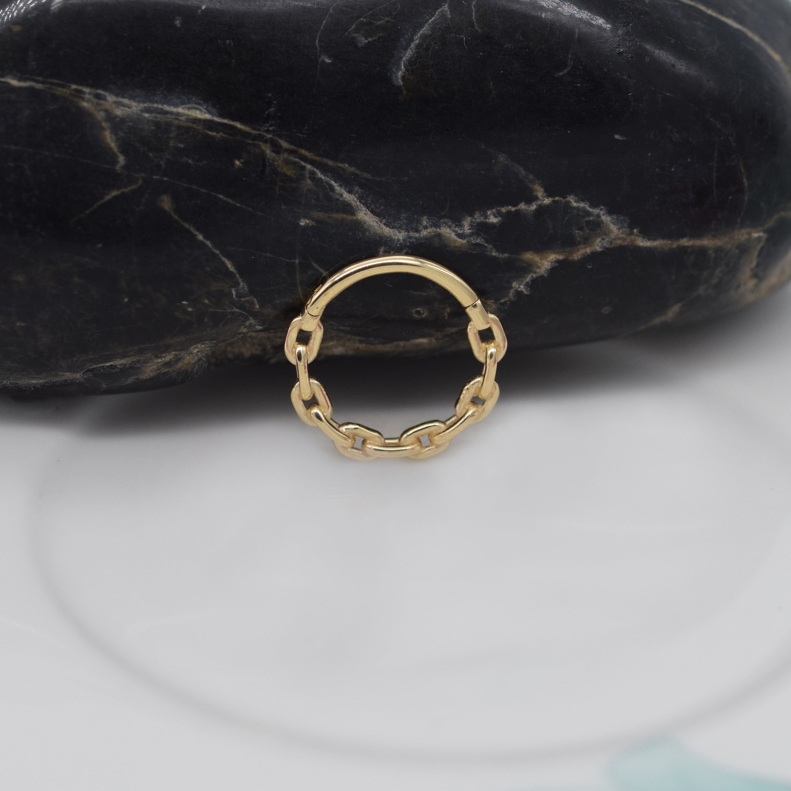 14k Solid Gold Link Shape Septum Ring Daith Earring Tragus Helix Cartilage Daith Conch Piercing ...