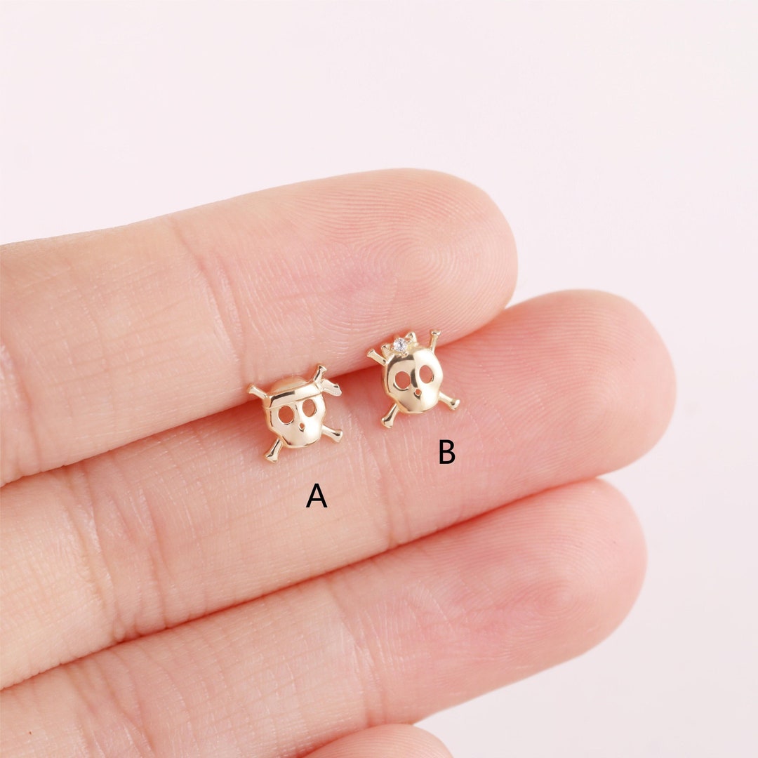 14K Solid Gold Skull Shape Cartilage Piercing, Gold Skull Helix Stud, Conch Earring,gold Labret ...