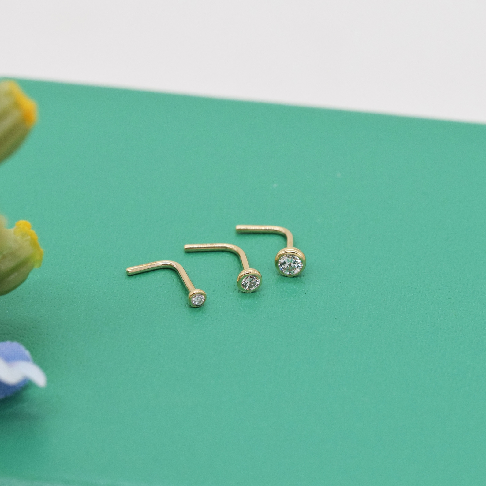 14k Solid Gold Diamond Nose Stud Nose Ring Various Diamond - Etsy