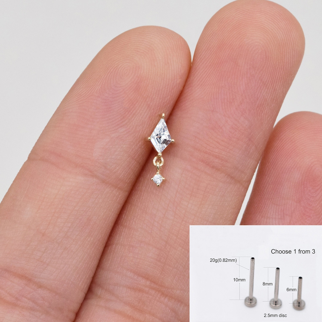 14k Solid Gold Tiny Rhombus Stud Earring Dainty Dangle Kite Shape ...
