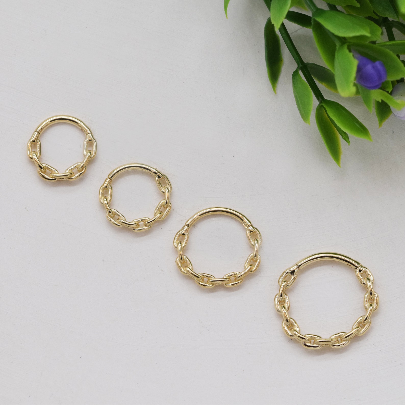 14k Solid Gold Link Shape Septum Ring Daith Earring Tragus Helix Cartilage Daith Conch Piercing ...