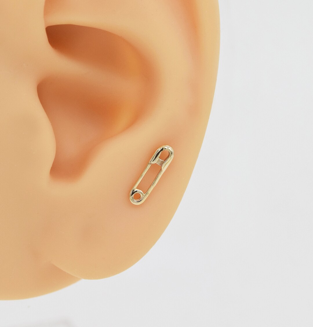 14k Solid Gold Safety Pin Stud Earring Unique Helix Stud Conch Earring ...