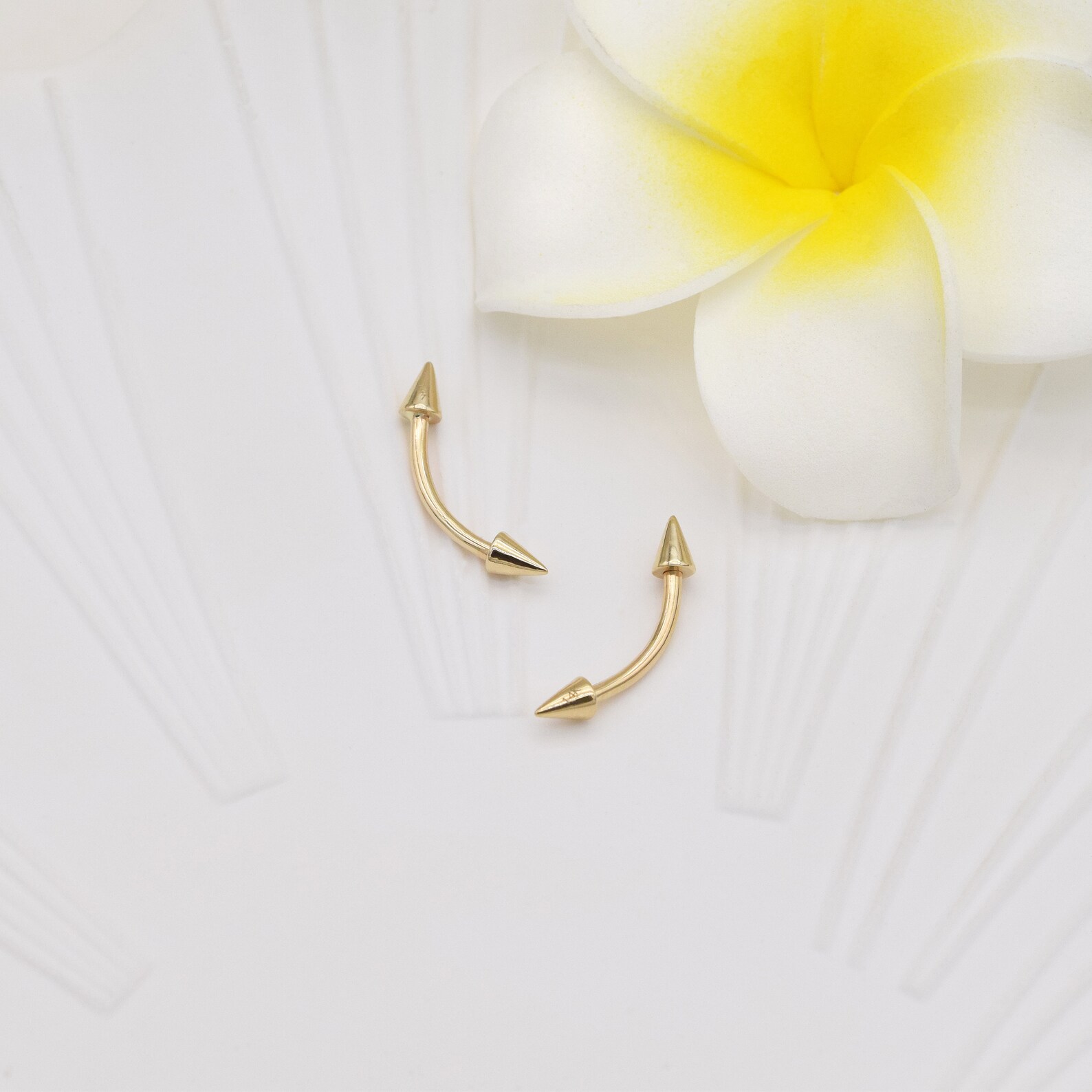 14k Solid Gold Spike Cone Rook Piercing Eyebrow Piercing Belly Button ...