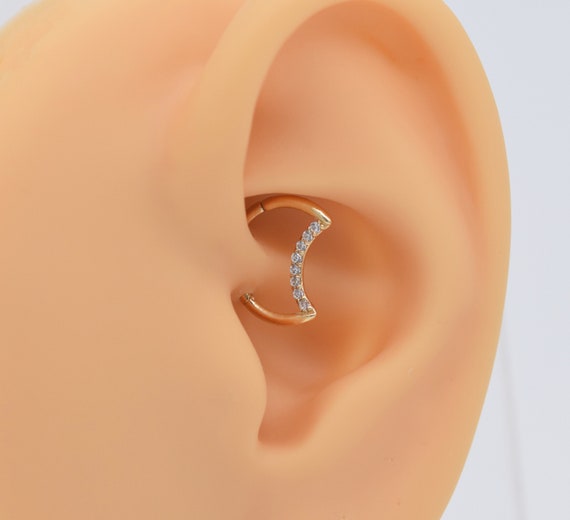 14k Solid Gold Crescent Moon Cartilage Hoop Moon Septum Ring | Etsy