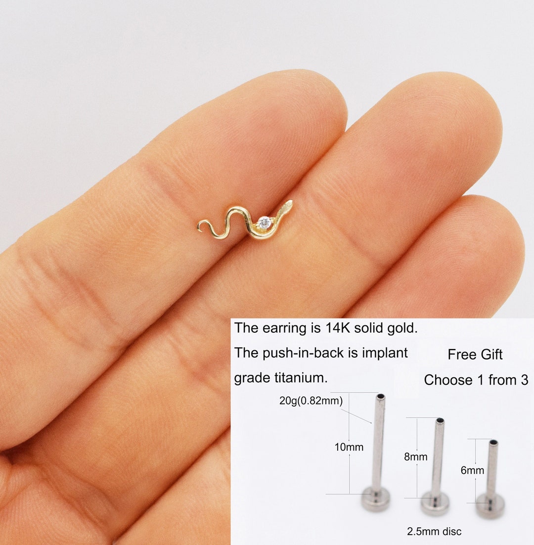 14k Solid Gold Tiny Snake Cartilage Stud Earring Snake Conch Earring ...