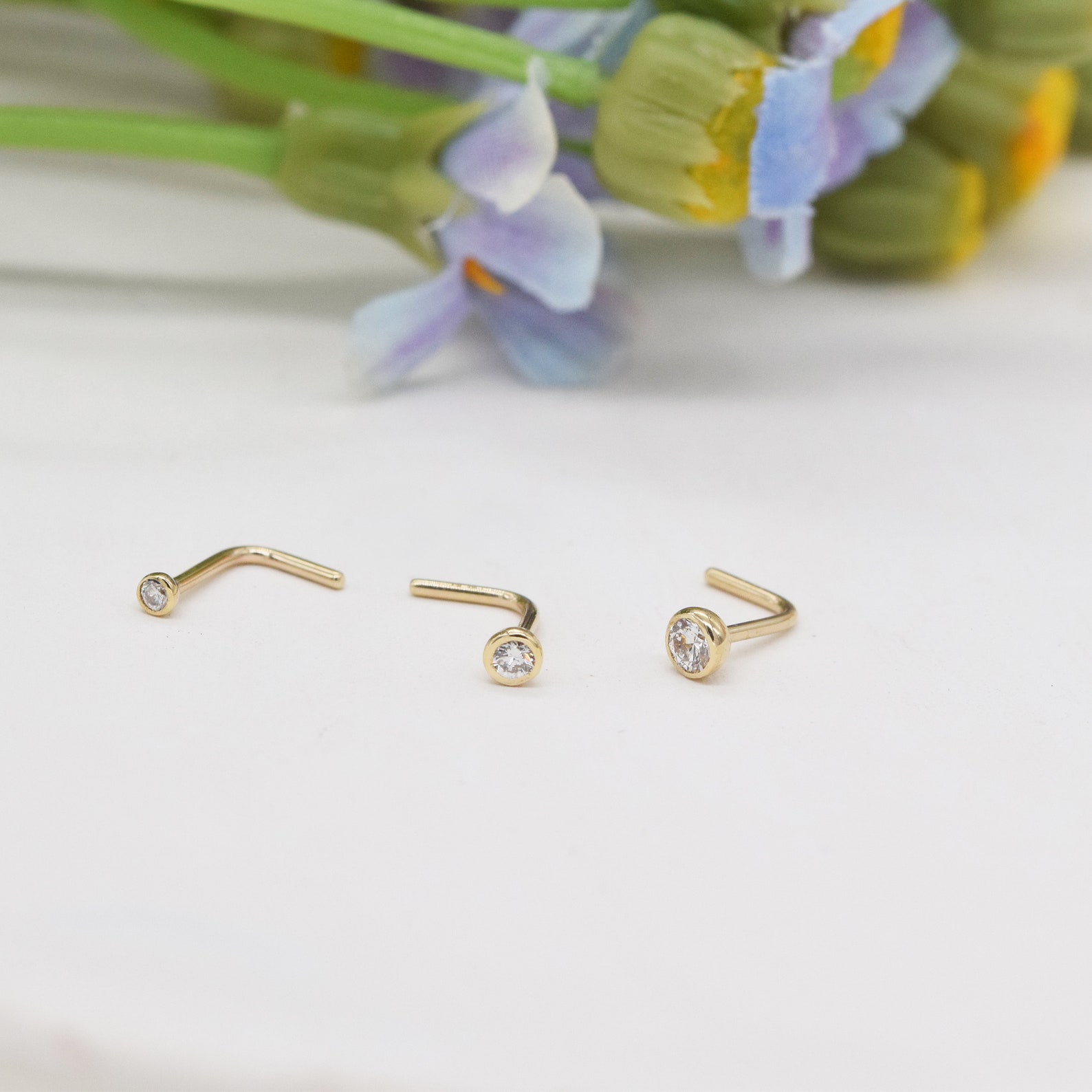 14k Solid Gold Diamond Nose Stud Nose Ring Various Diamond - Etsy