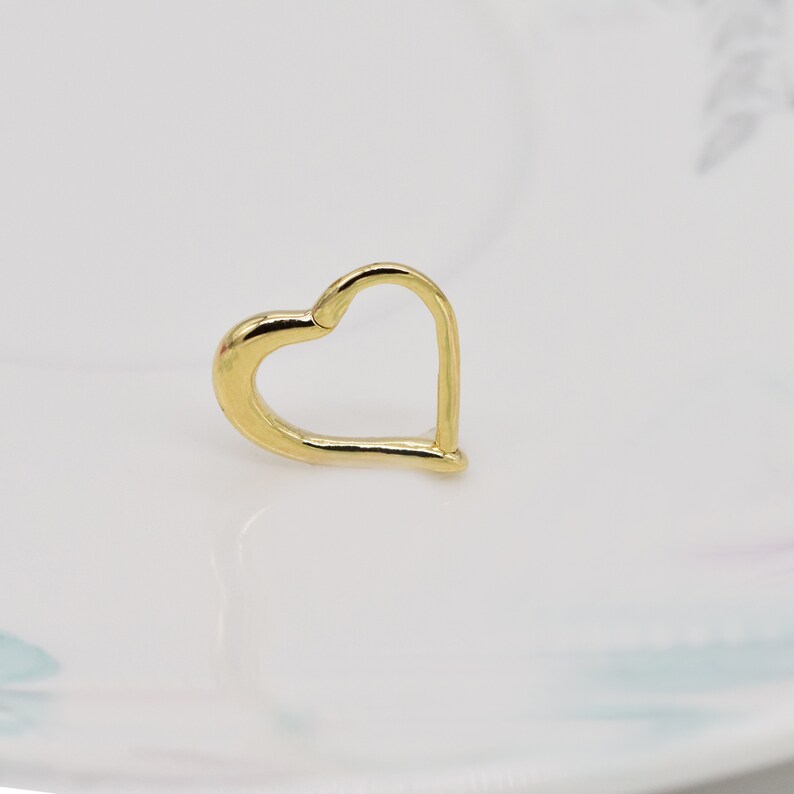 14K Solid Gold Heart Shape Hinged Clicker Hoop Huggie Hoop, Cartilage ...