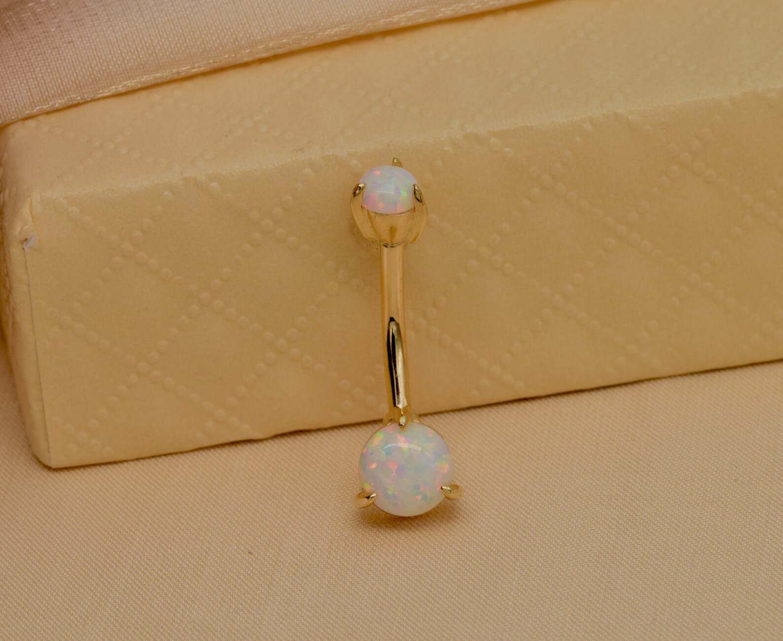14k Solid Gold 14g Opal Belly Button Belly Ring Navel Piercing - Etsy