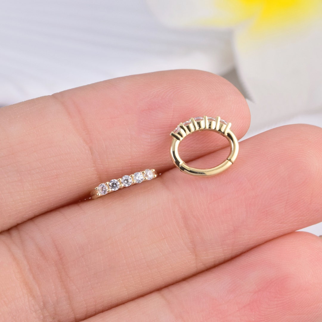 Oval Huggie Hinged Hoop Earring, 14K Solid Gold Cartilage, Classic ...