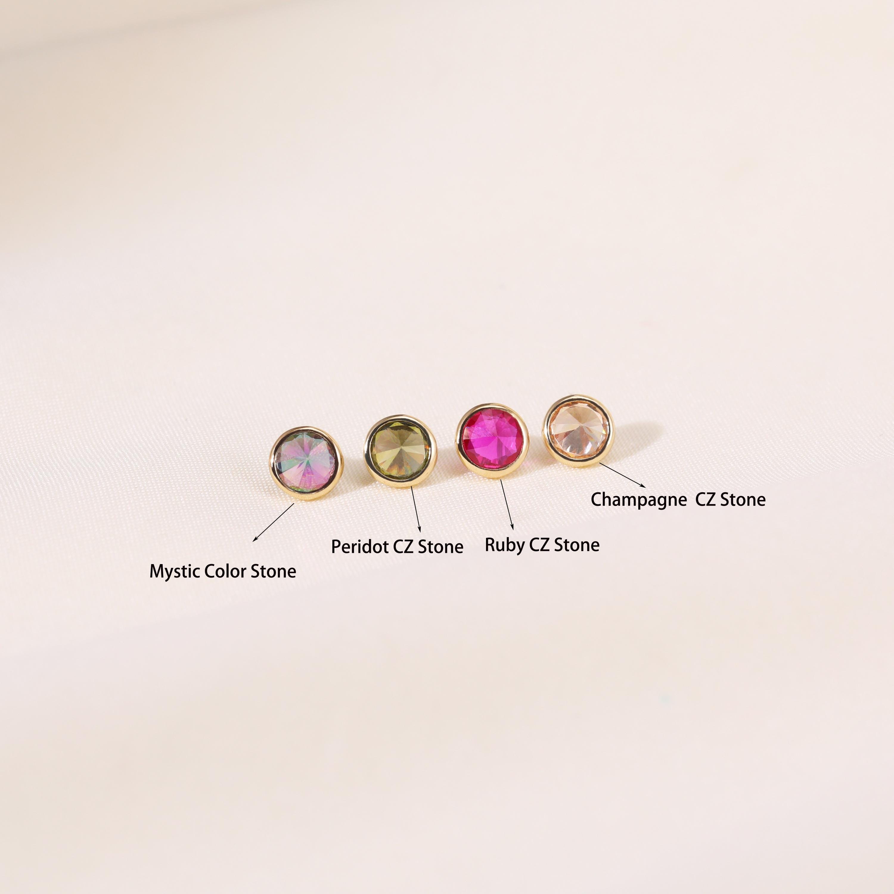 14k Solid Gold Multiple Size Champagne CZ Stud, Helix Ruby Color ...