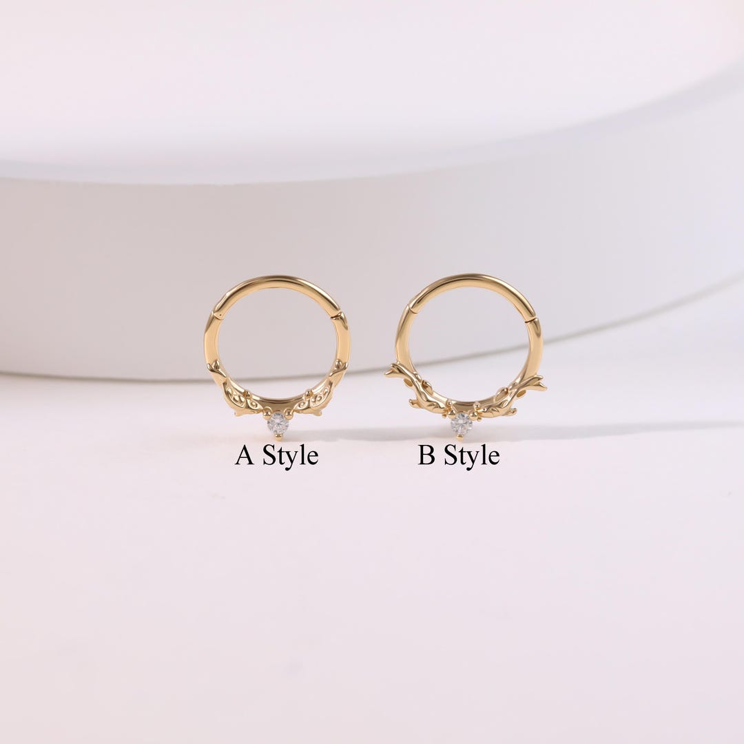 14K Solid Gold Koi Fish Daith Clicker: 18G Hinged Septum Ring - Etsy