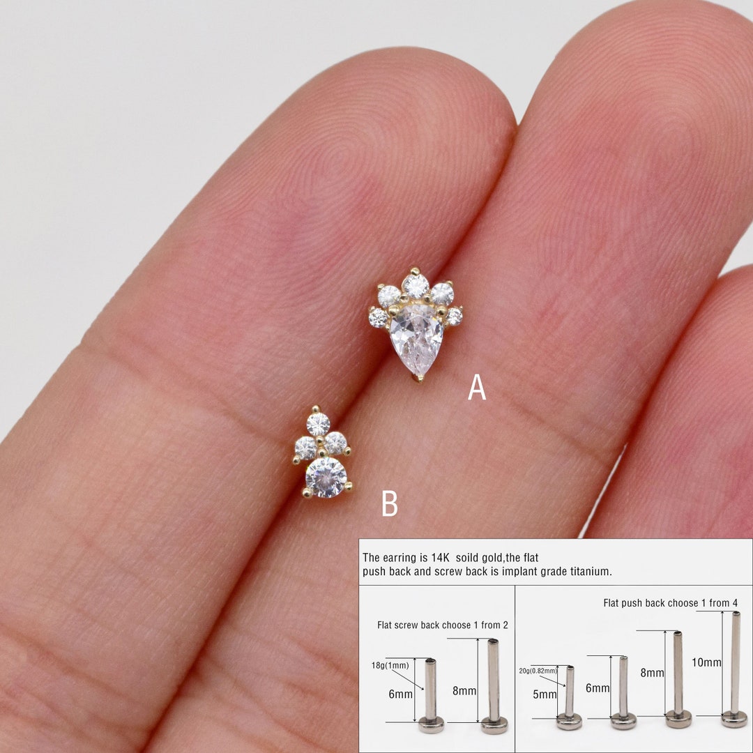 14k Solid Gold Crown Cluster Internally Threaded Stud Gold Diamond Pear ...