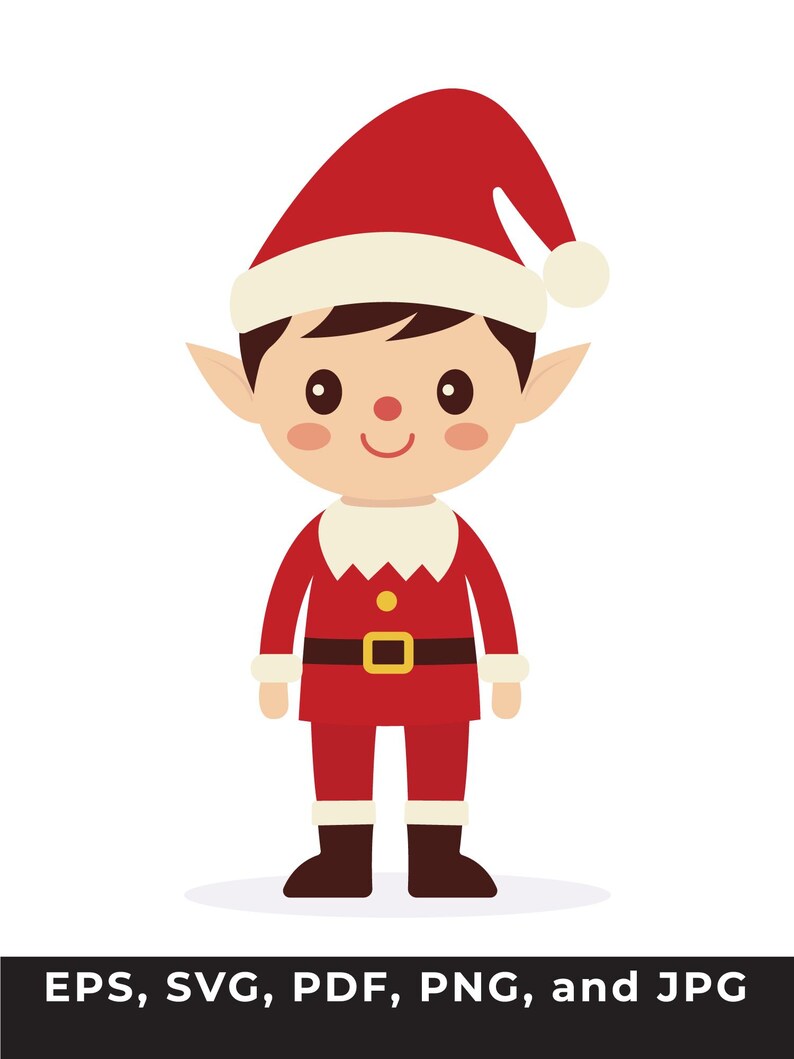 Christmas Elf Boy Clipart: Santa's Helper Vector (SVG, PNG, PDF) - Etsy