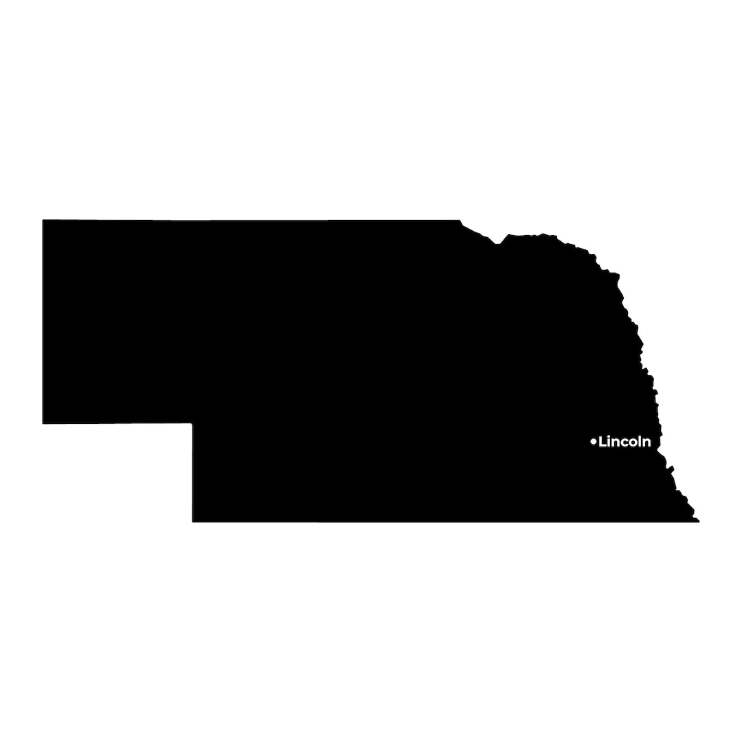 Nebraska Map With State Capital Lincoln Mark Silhouette Vector, SVG ...