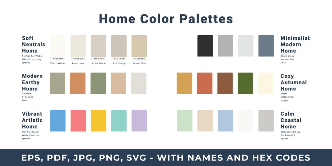 Home Color Palettes With Names and Hex Codes - Digital Swatches for ...