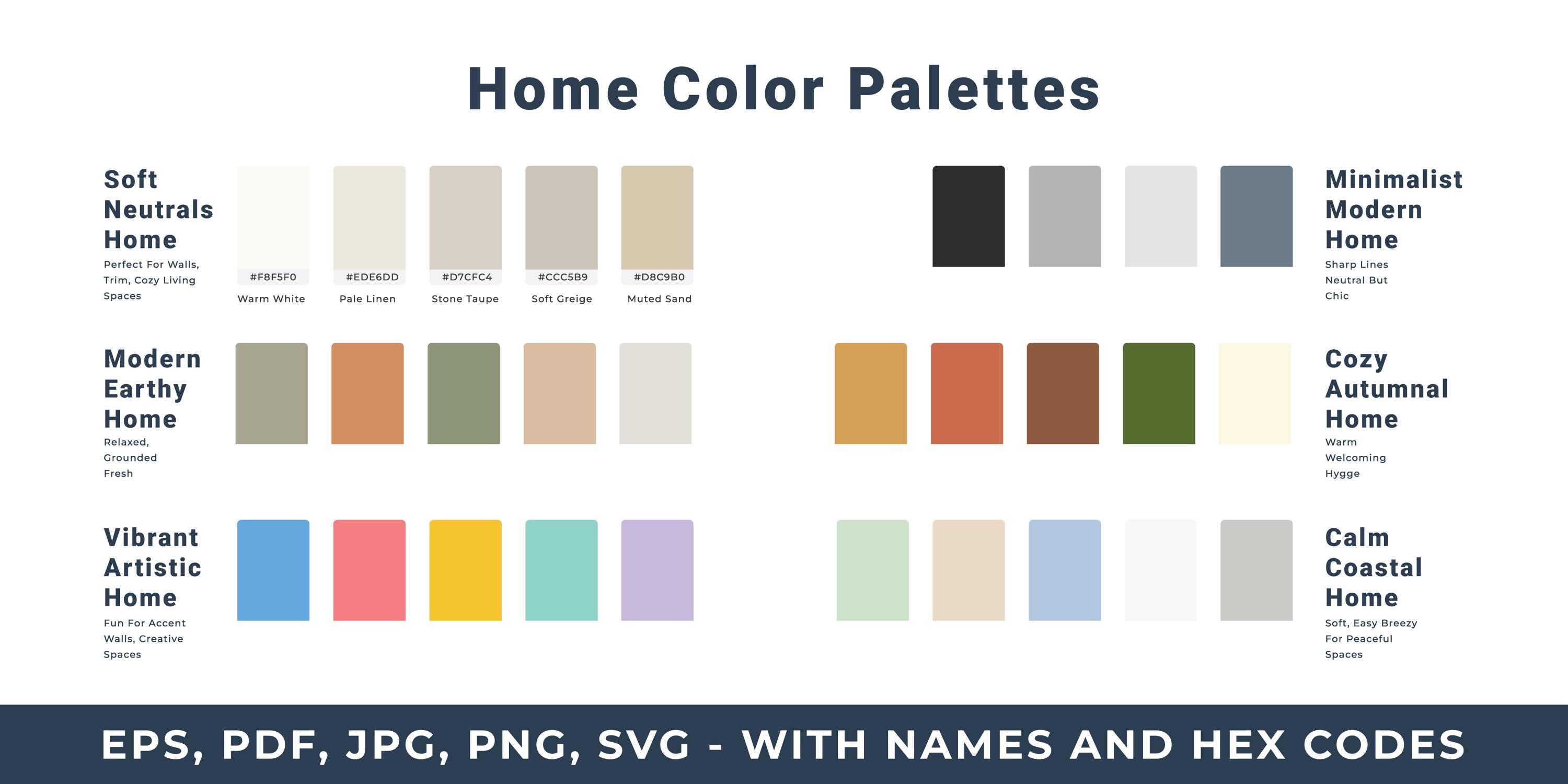 Home Color Palettes With Names and Hex Codes - Digital Swatches for ...