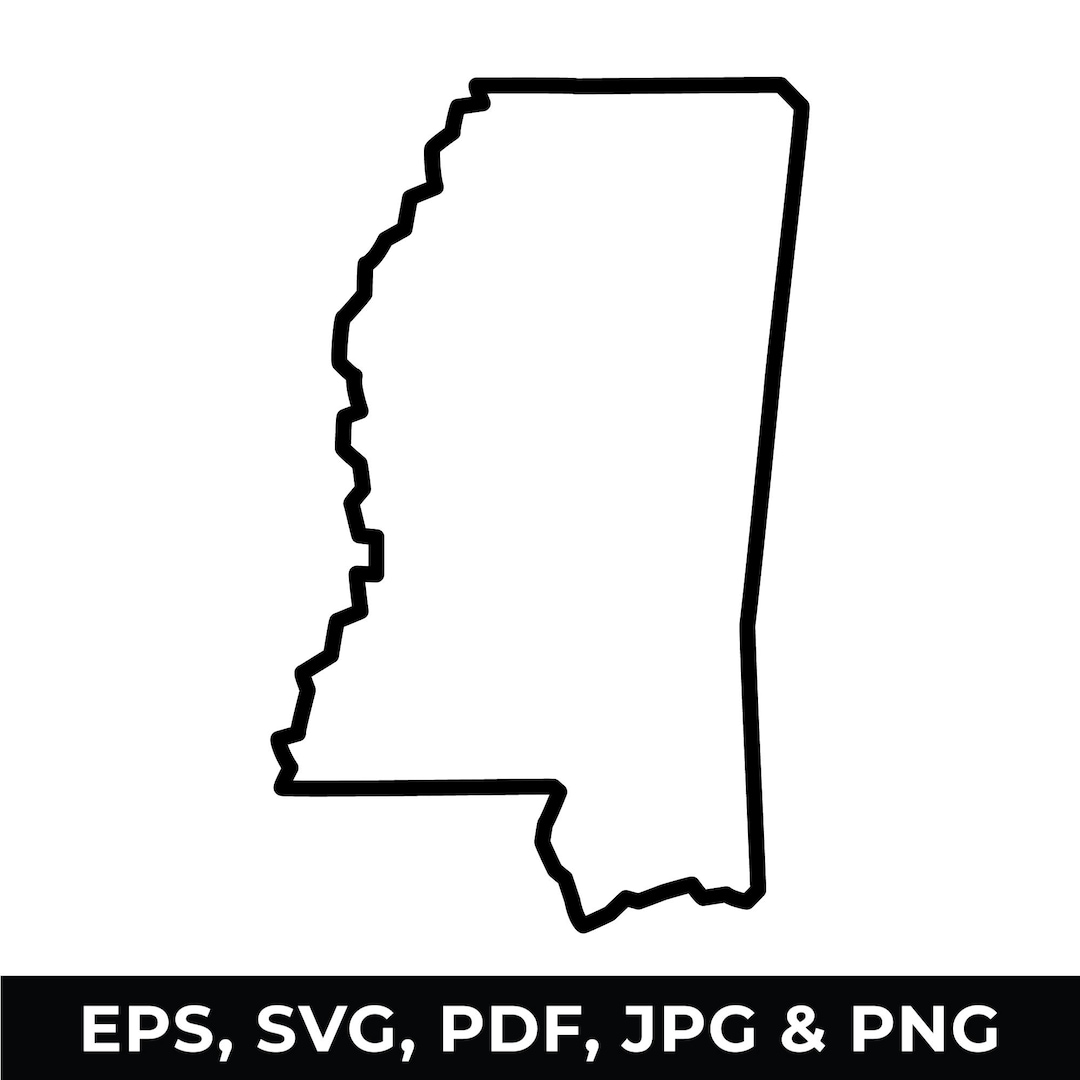 Mississippi State Outline Map: SVG, PNG, PDF Files (digital Download ...