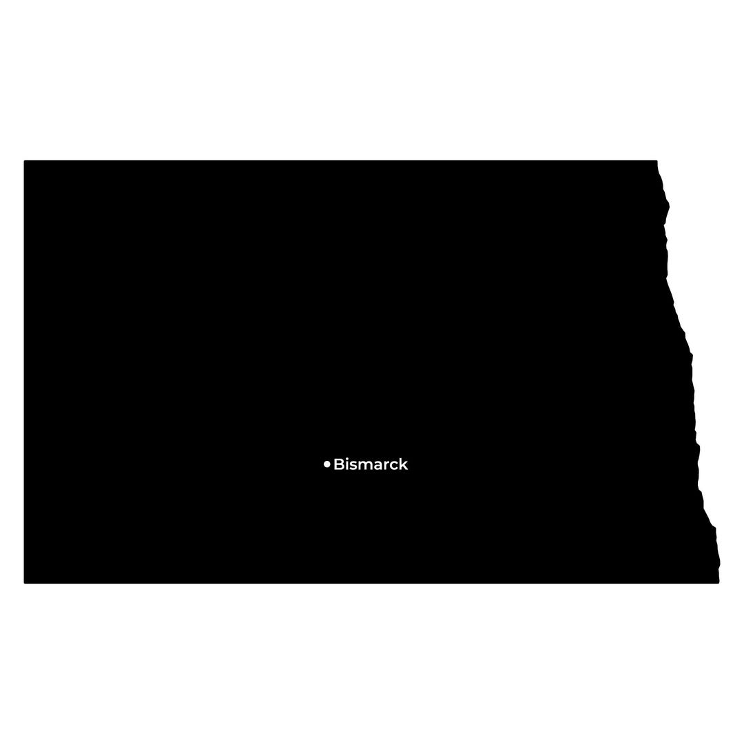 North Dakota Map With Bismarck State Capital Marked Vector Silhouette ...