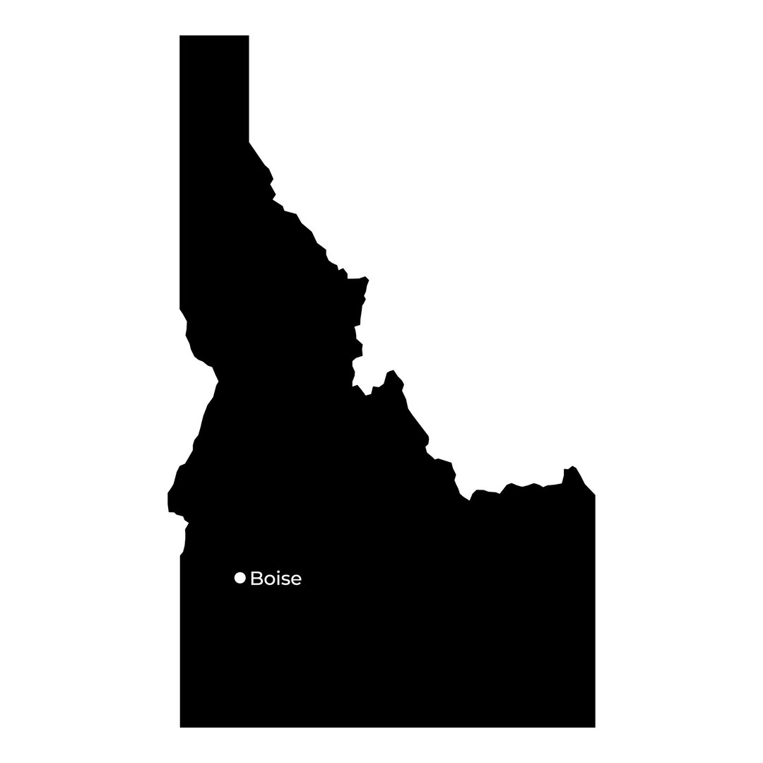 Idaho Map Silhouette Vector, Boise State Capital Marked, Digital ...