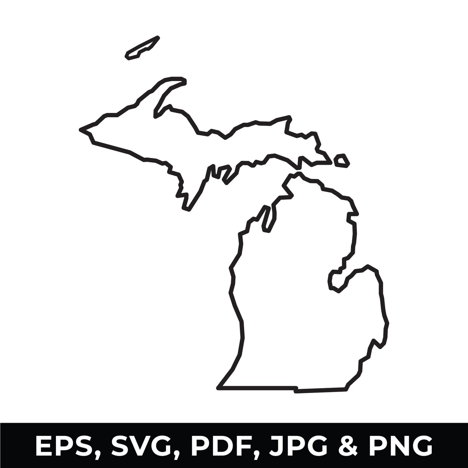 Michigan State Outline Map: SVG, PNG, Clipart (digital Download) - Etsy