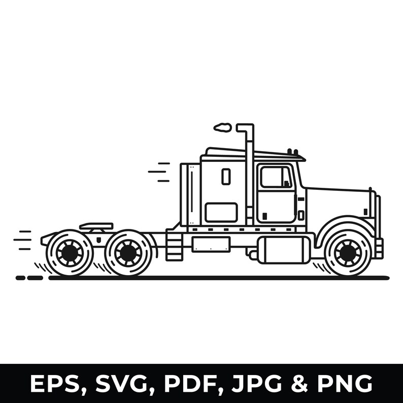 Semi Truck Line Art Vector - Big Rig Outline Clipart for Decals, Shirts ...