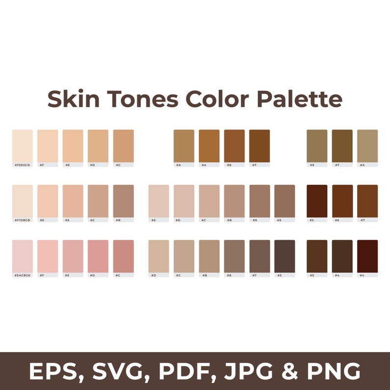 Skin Tones Color Palette With Hex Codes - Digital Swatches (digital ...