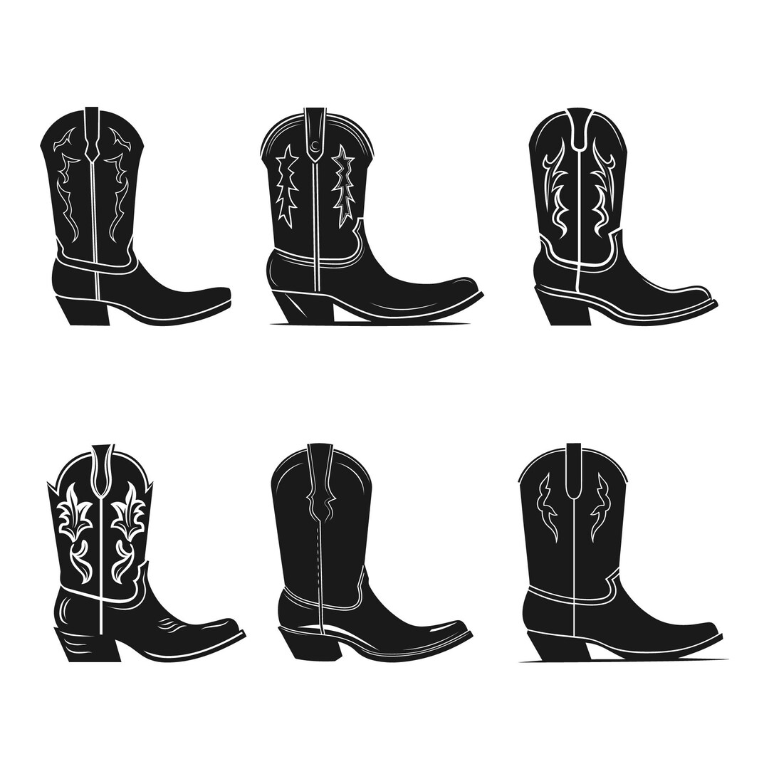 Cowboy Boot Black Color Clipart Vector Illustration Collection. - Etsy
