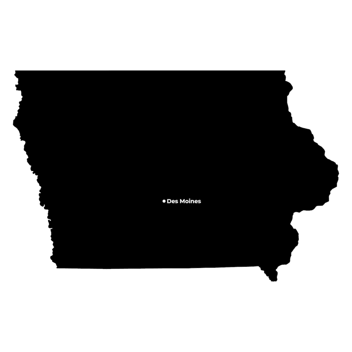 Iowa Map Silhouette Vector, With Des Moines State Capital Marked, SVG ...