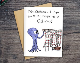 Octopus Christmas Card - Etsy