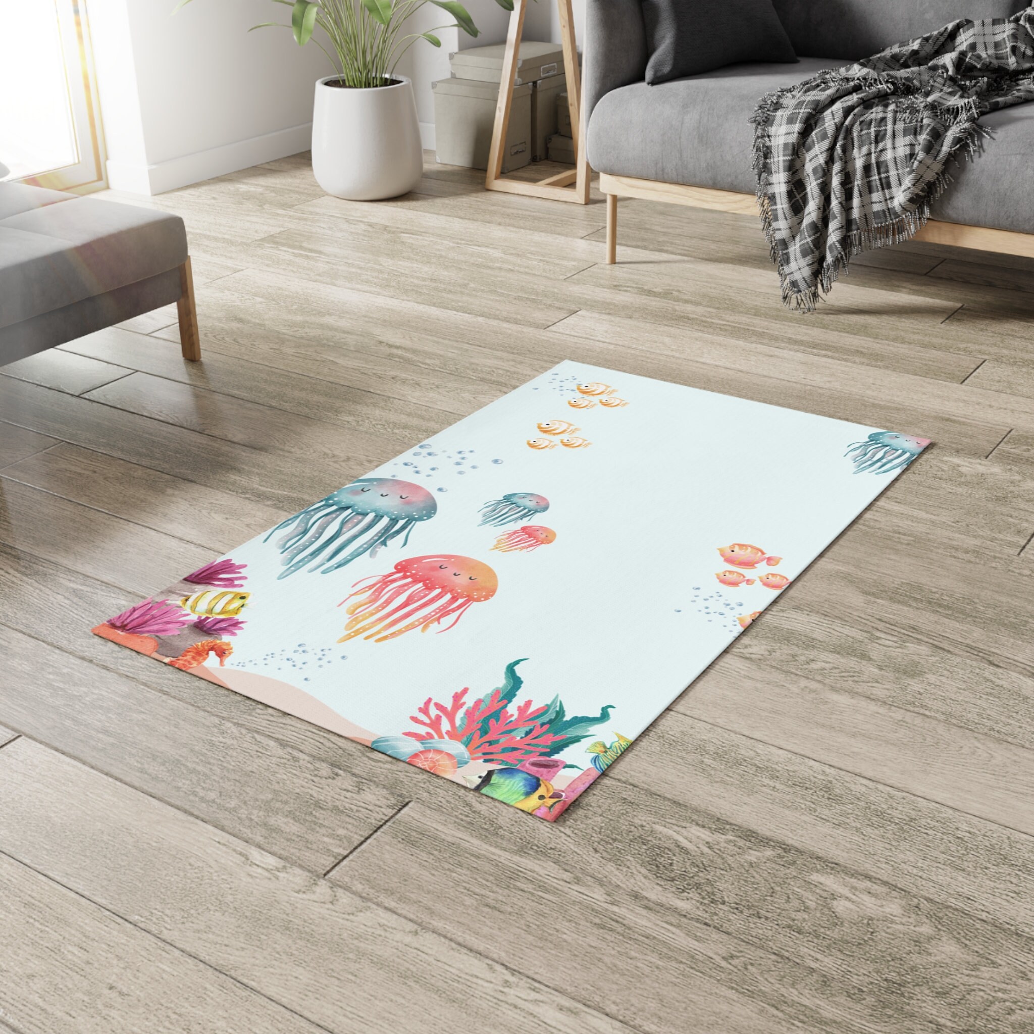 Jellyfish Nursery Rug, Underwater Theme Nursery Decor, Under the Sea ...