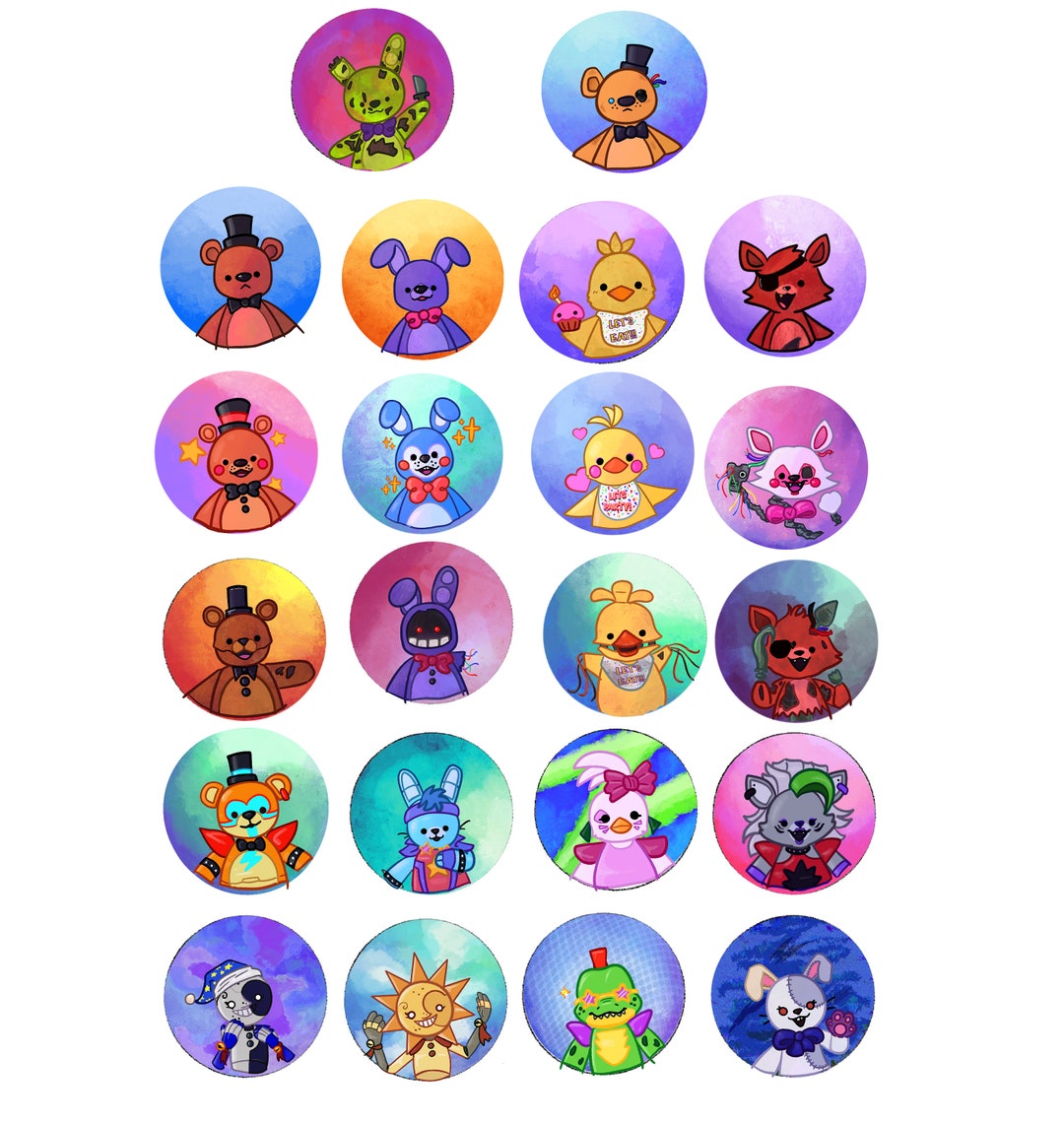 Five Nights at Freddy’s Fnaf Button Pins Chica Bonnie Foxy Fanart Cute Fazzbear Horror Game ...