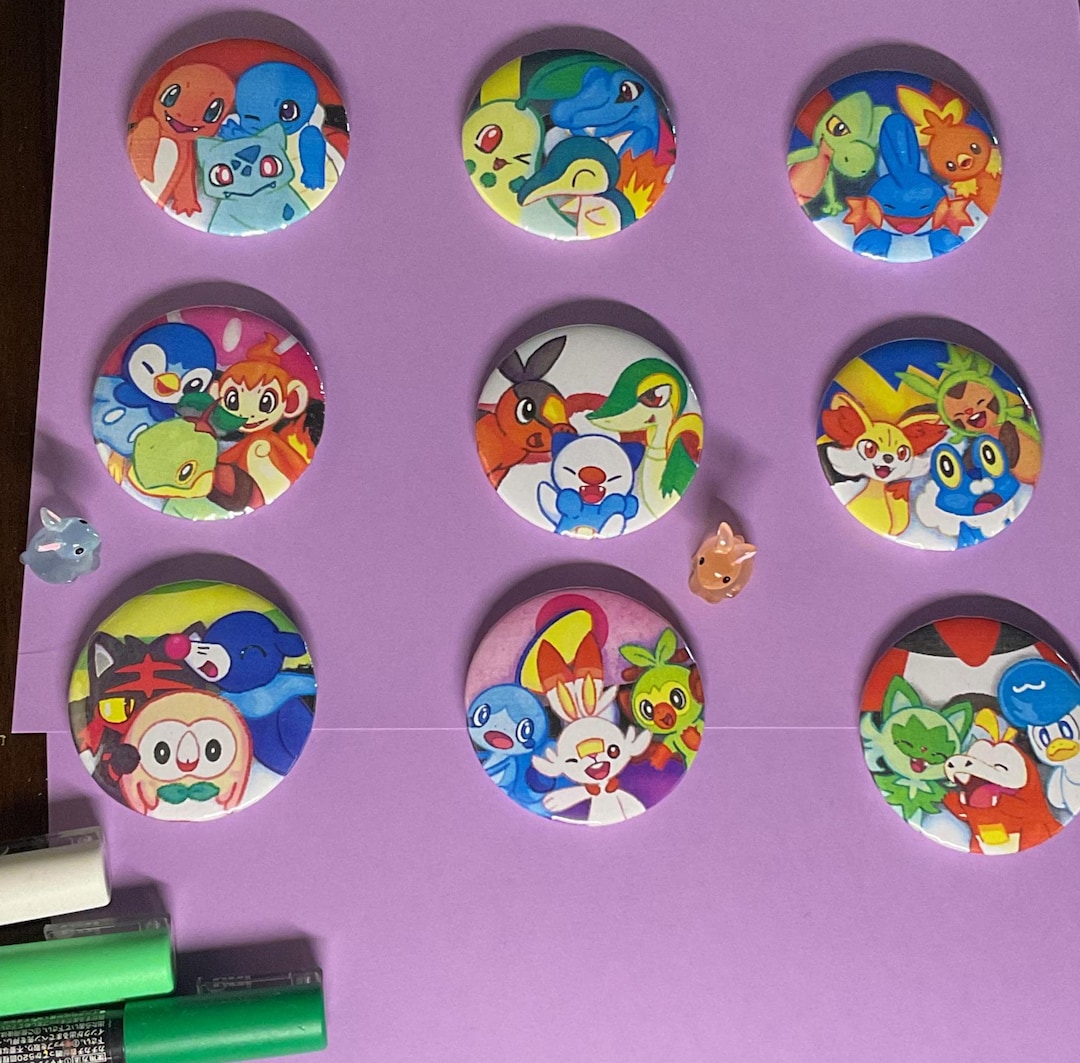 Pokemon -all Starter Group Buttons Nintendo Pocket Monster Game Pins - Etsy