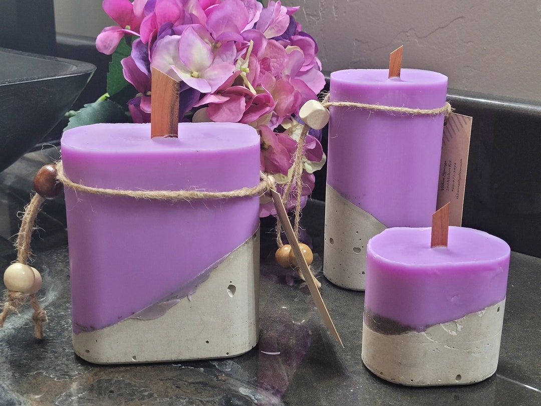 Cement Candles purple Pillar Soy Blend With Wooden Wicks - Etsy