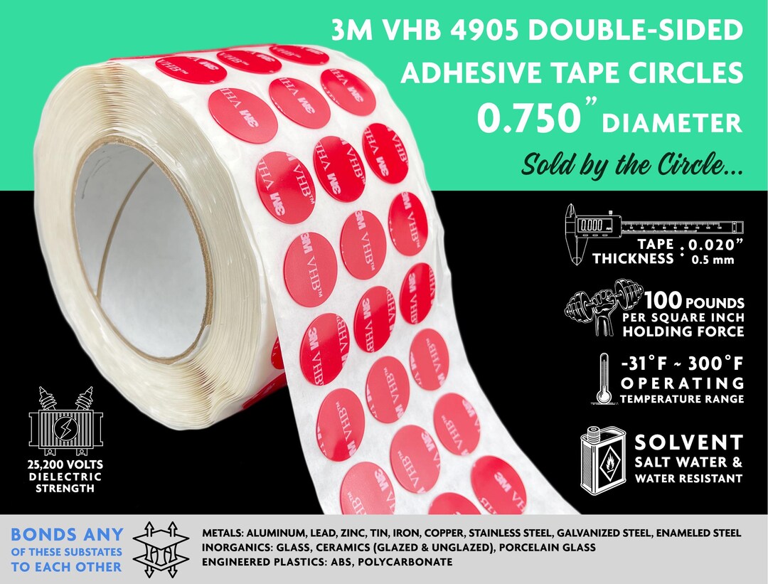 3M VHB 4905 Double-sided Adhesive Tape Circles, Clear/transparent, 0. ...