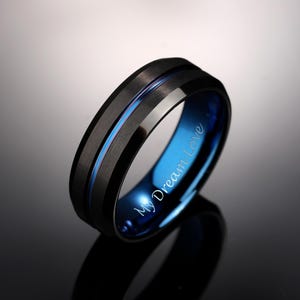 Black & Blue Tungsten Ring,dual-tone Brushed Finish Band,men's Wedding ...