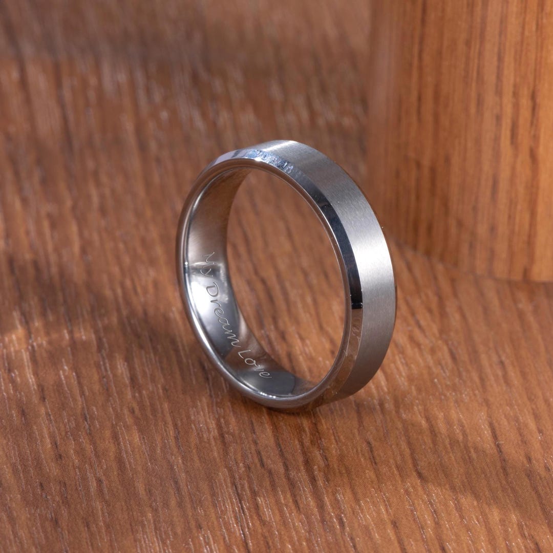 Silver Tungsten Ring, Silver Wedding Band, Men's Tungsten Ring ...