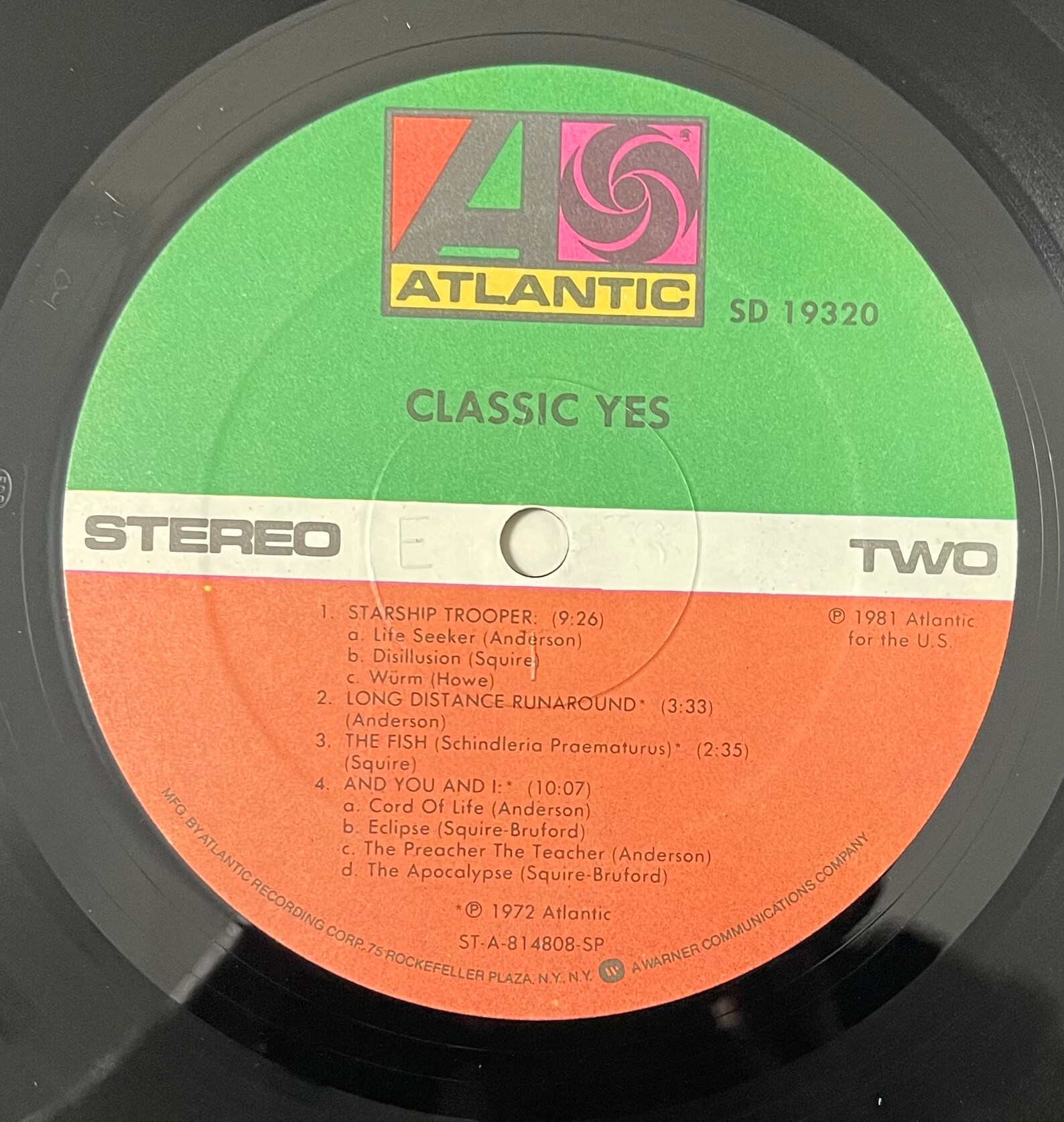 Vintage Vinyl Yes Classic Yes Rock/blues/prog Rock Atlantic Records SD ...