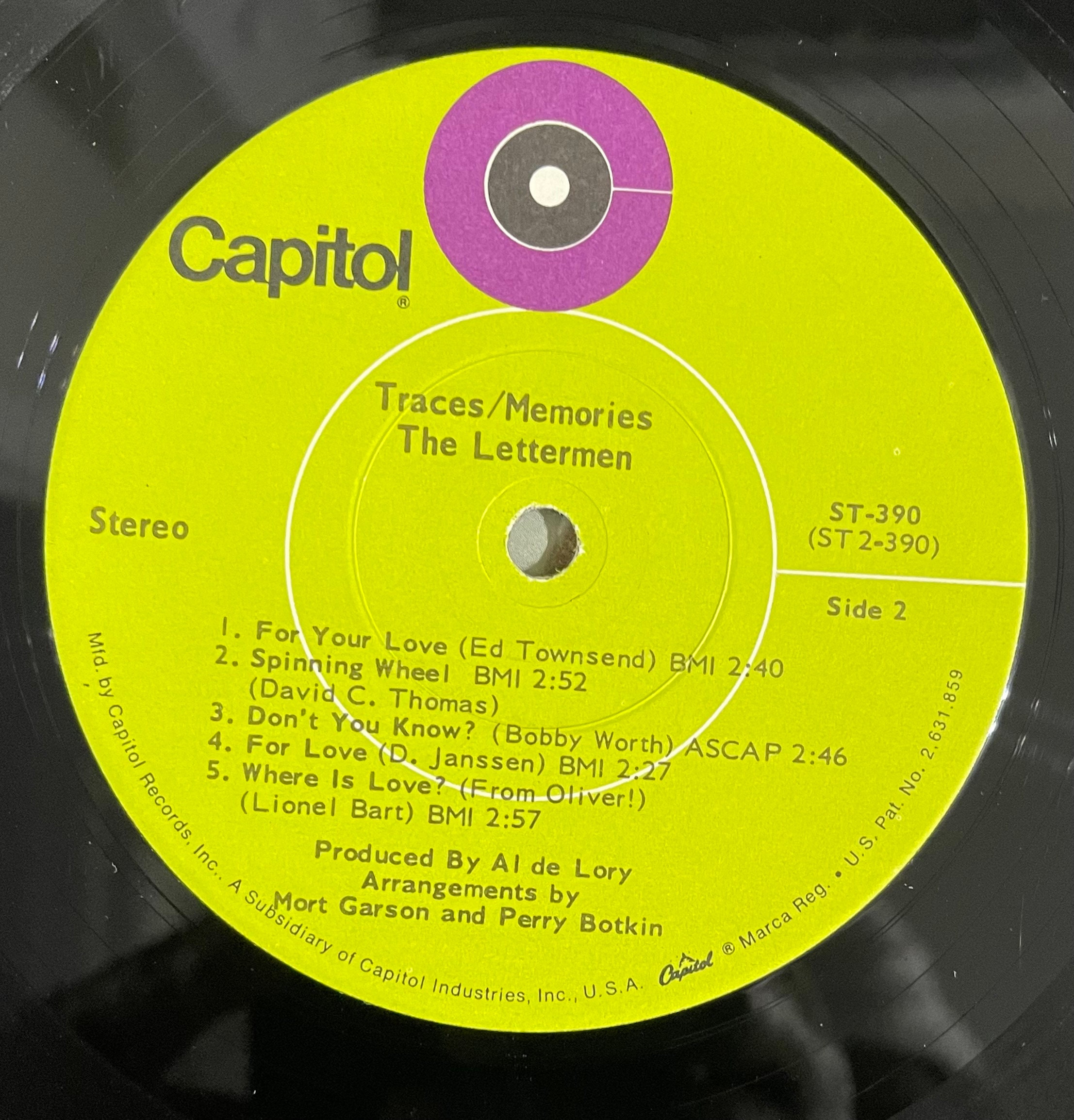 Vintage Vinyl the Lettermen Traces/memories 1969 Pop/vocal Capitol ...