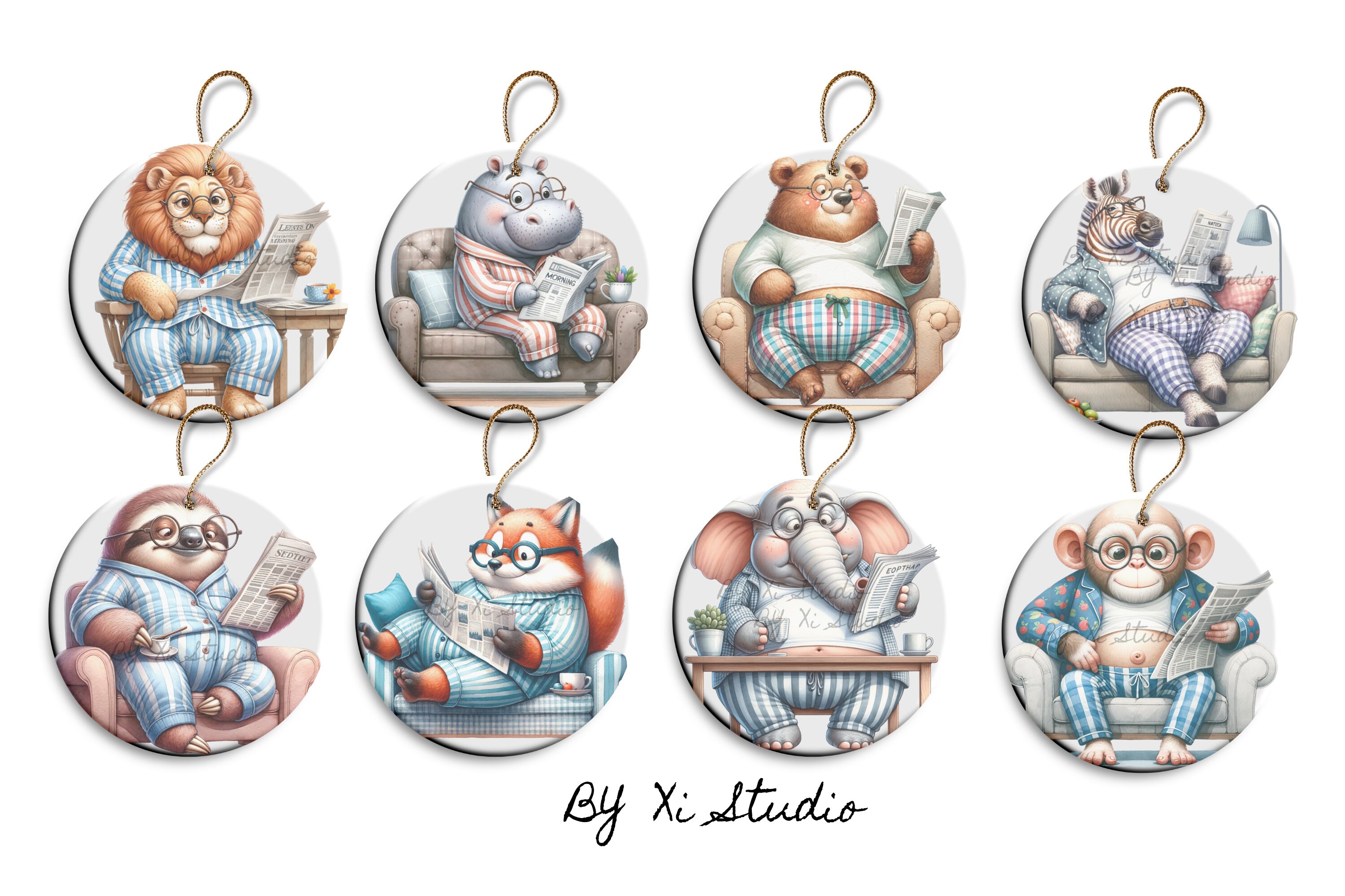 Safari Animal Reading Newspaper Clipart, Pajamas Animals Illustration ...