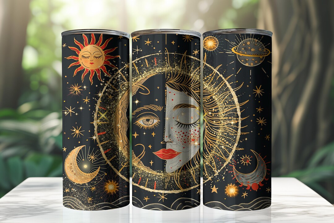 20oz Black and Gold Celester Moon, Lady, Fantasy, Whimsical Tumbler ...