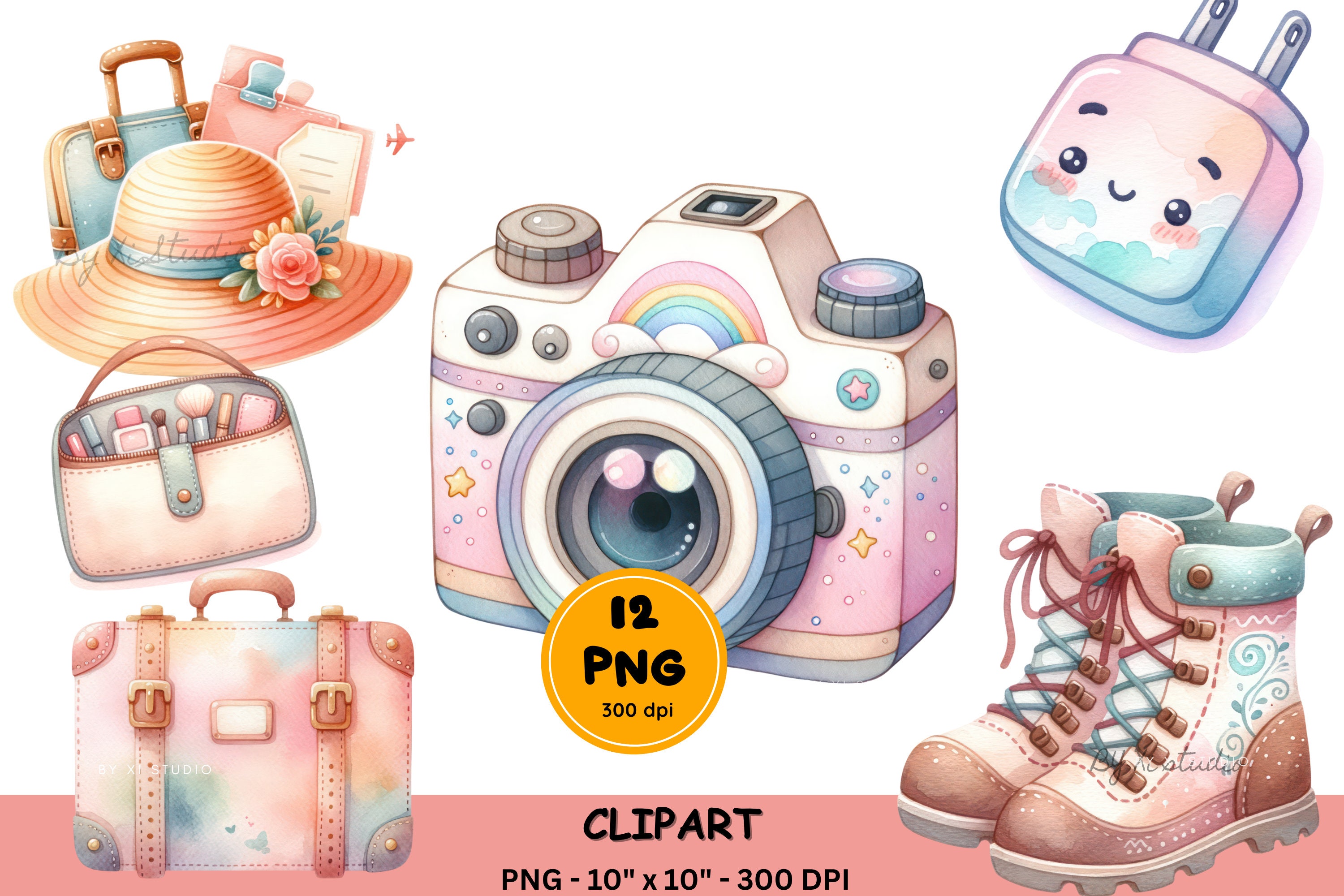 Travel Clipart, Watercolor Vacation Clip Art, Summer Holidays, Passport ...