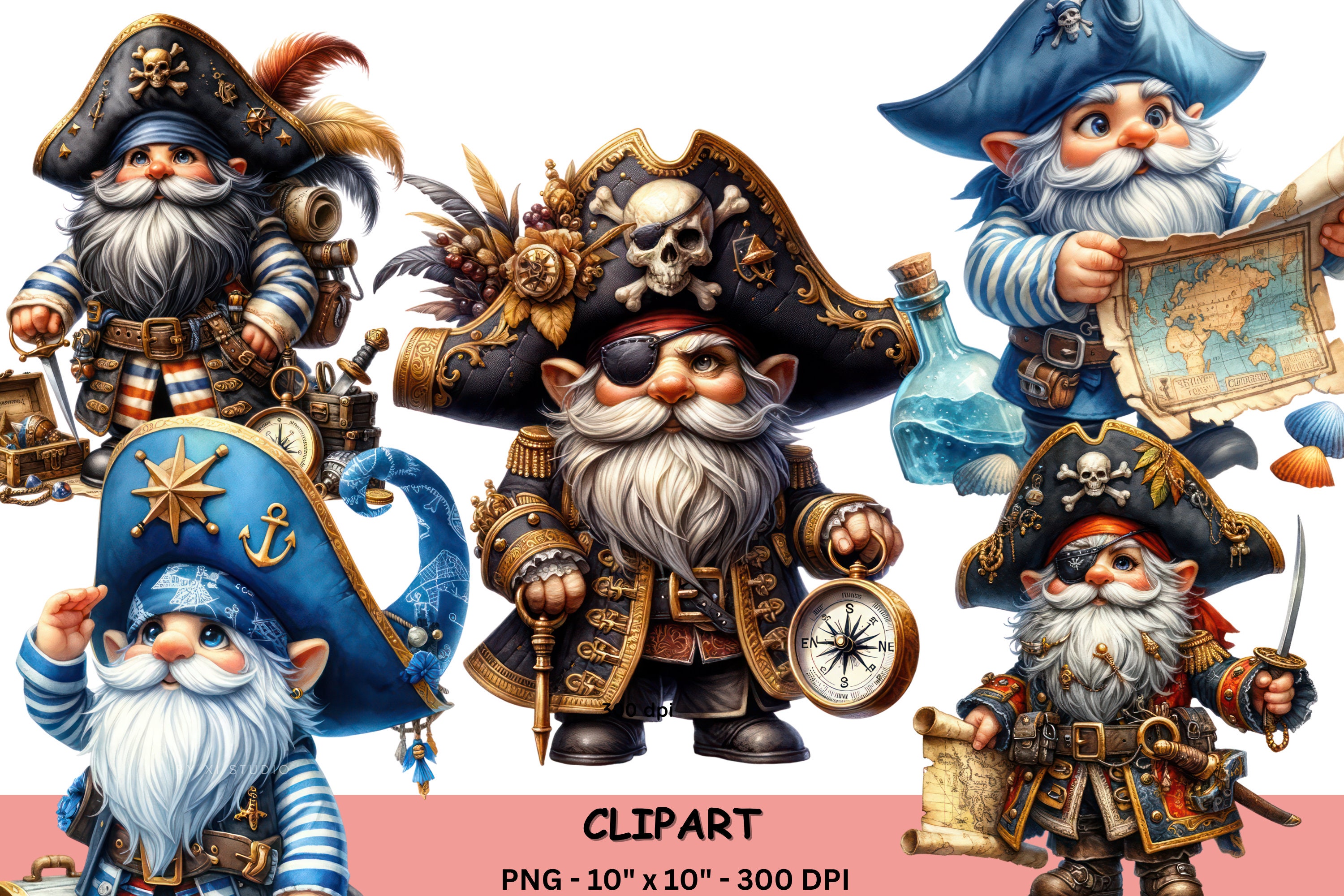 Watercolor Pirate Gnome Clipart, Gnome Sublimation Design, Pirate ...