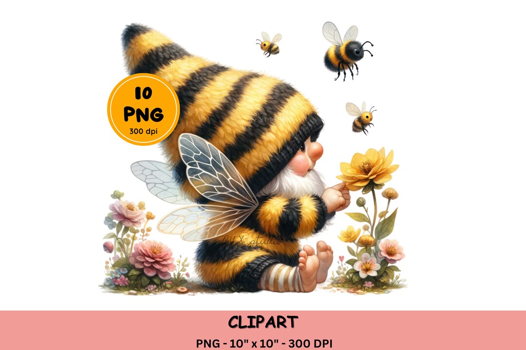Bee Gnome Clipart, Cute Gnome PNG, Spring Gnome Sublimation Design ...