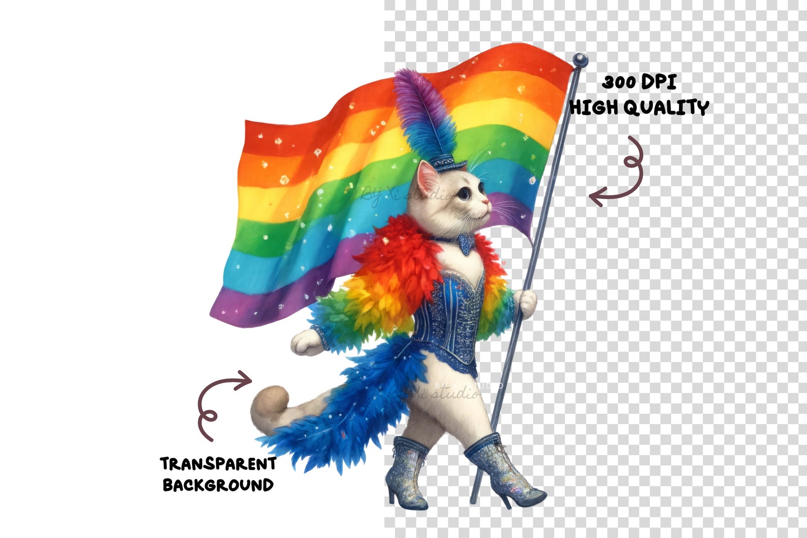 Cute LGBTQ Pride Cat Clipart, Pride Kitten Clipart, Rainbow Pride Cat ...