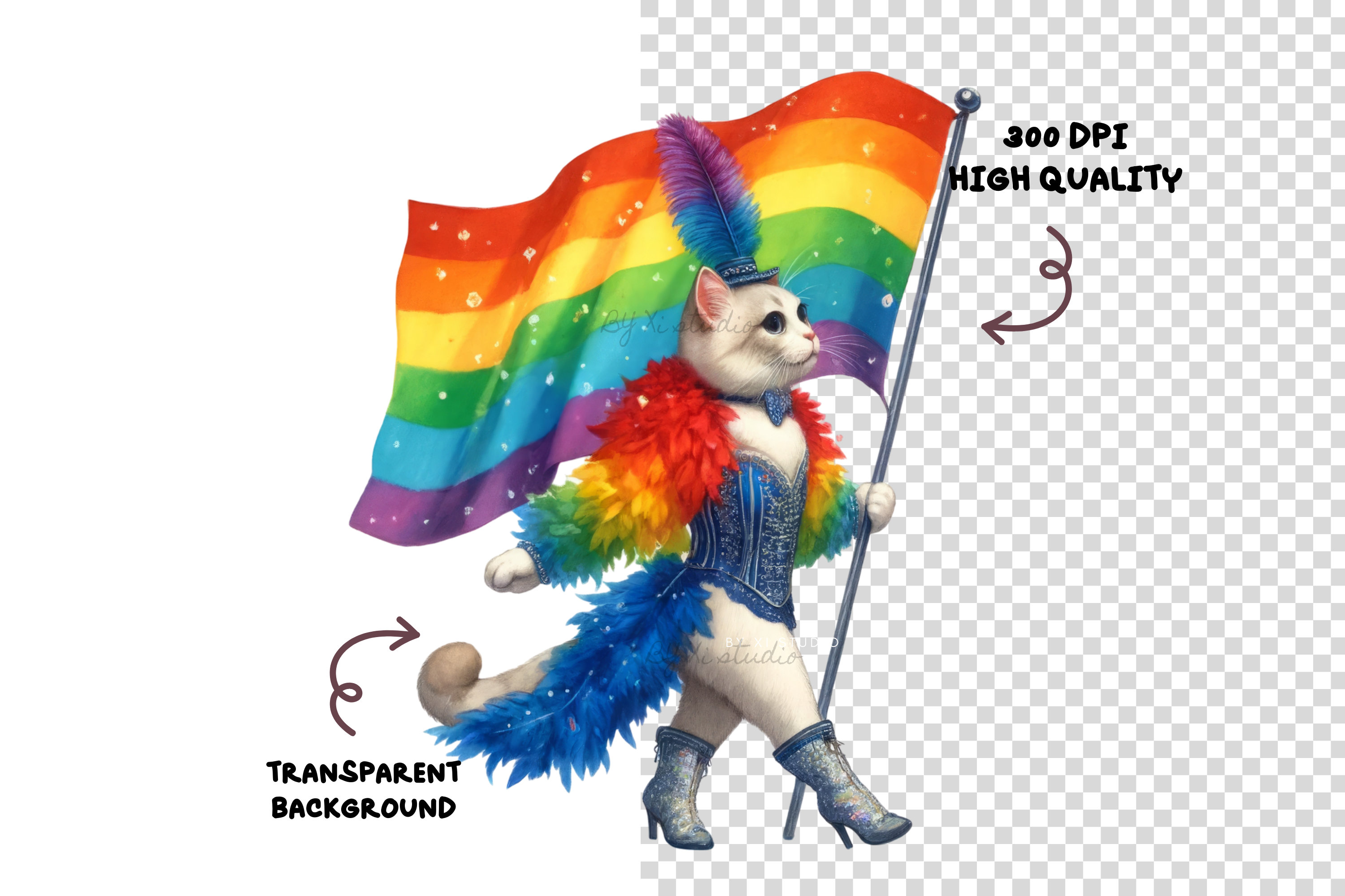 Cute LGBTQ Pride Cat Clipart, Pride Kitten Clipart, Rainbow Pride Cat ...