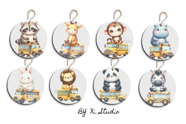 Watercolor Safari Animals on School Bus Clipart, Baby Animal Clipart ...